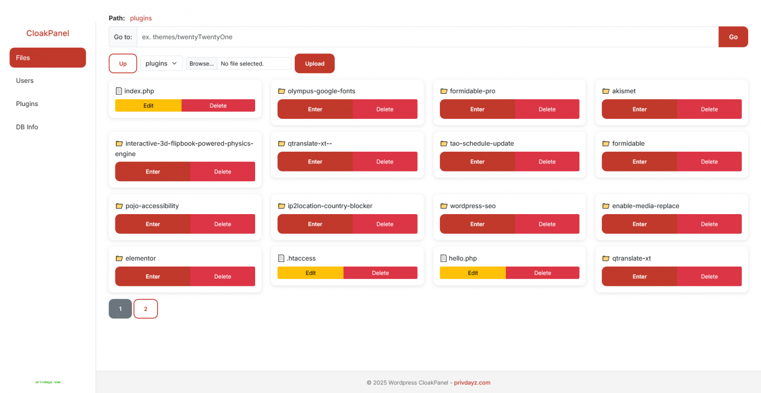 Wordpress Cloakpanel Mini Hidden Javascript Php Wordpress Admin Panel